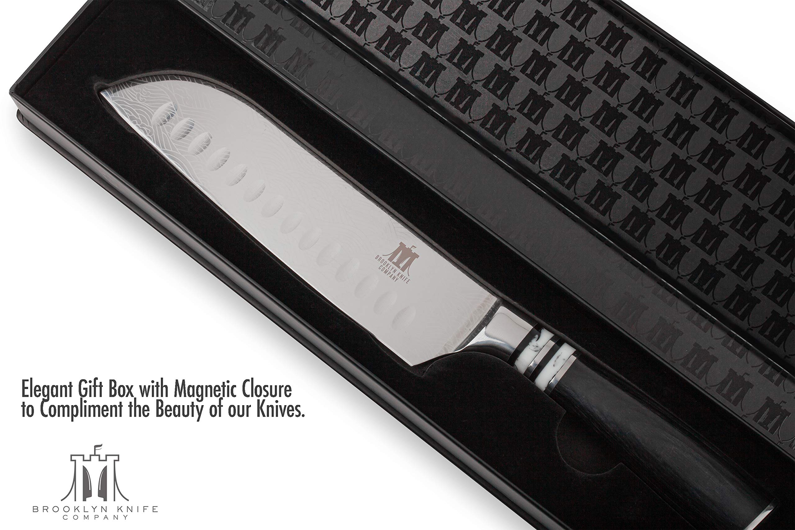 Brooklyn Knife Co. Santoku Knife - Japanese Seigaiha Series - Etched High Carbon Steel 7-Inch