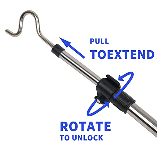Clothes Hanger Reaching Hook Telescopic Adjustment it is Light and can Extend from 37" to 65" with 4.7 "Hook and Sponge Handle. (37-74)