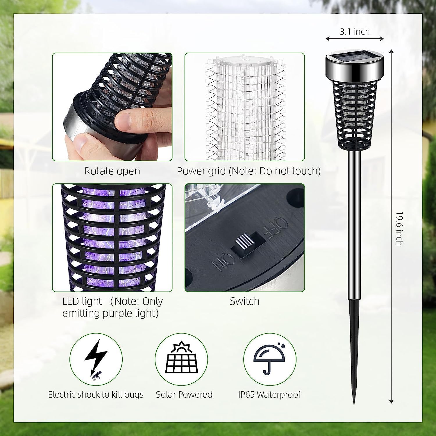 Bug Zapper Outdoor Cordless Solar Bug Light Professional Waterproof Mosquito Zapper for Patio Yard Garden Farm, Small Mosquito Killer Pest Control Repellent Outside for Bug Gnat Fly Insect, 4 PCS
