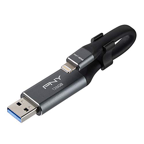 PNY P-FDI128LA02GC-RB 128GB Duo Link iOS USB 3.0 OTG Flash Drive for iPhone & iPad and Computers - External Mobile Storage for Photos, Videos, and More, Metal Gray