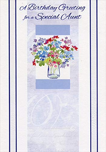 Designer Greetings Thin Blue Foil Lined Vase with Flowers Birthday Card for Aunt