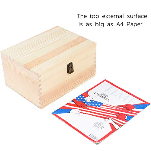 Extra Large Rectangle Unfinished Pine Wood Box Natural DIY Craft Stash Boxes with Hinged Lid and Front Clasp for Arts Hobbies and Home Storage-10.71x8x5.66 Inches