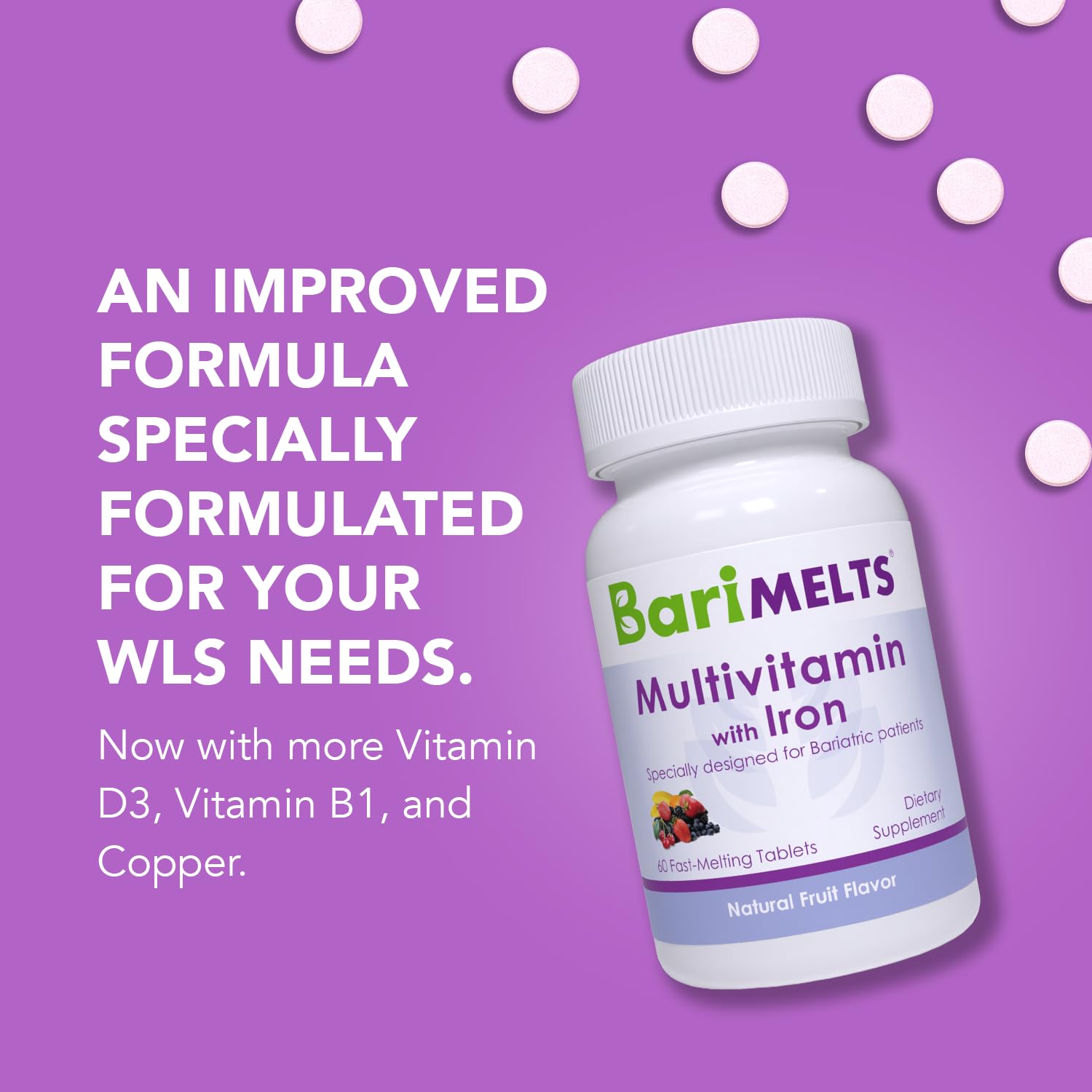 BariMelts Bariatric Multivitamin with Iron - 1 Month Supply (60 Fast-Dissolving Tablets) - Post-Op Bariatric Vitamins