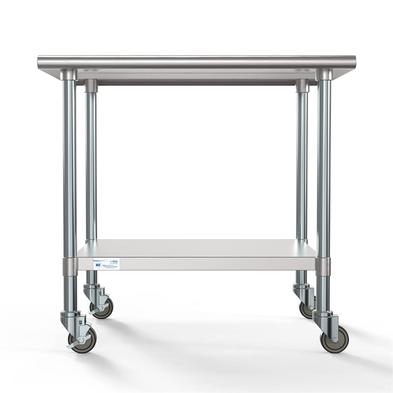 KoolMore Commercial 30β x 36β Stainless Steel Work Table with Wheels for Restaurant or Home Use, Under Storage Shelf for Food, Tools, and Hardware, Heavy Duty Metal Workspace (CT3036-18C), Silver