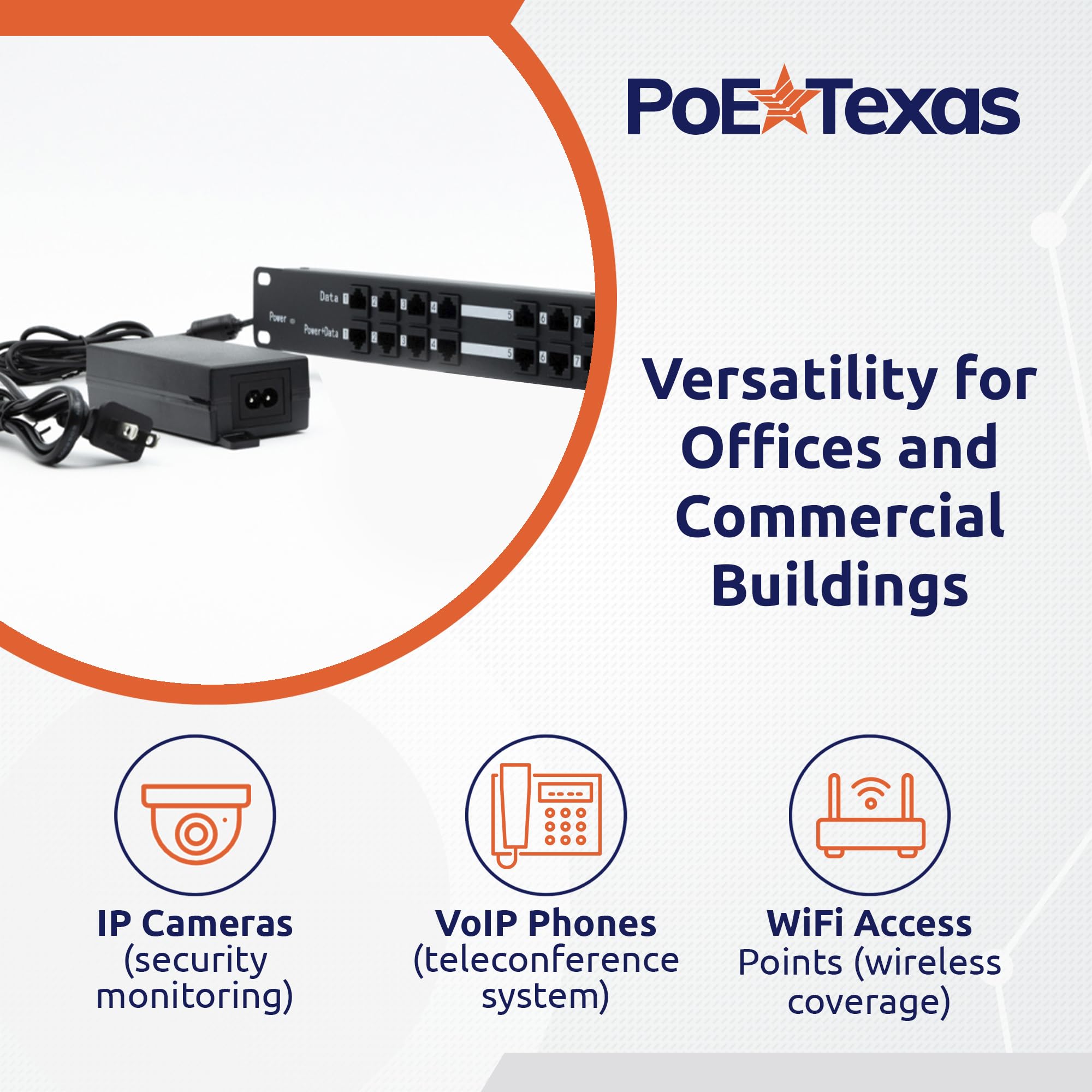 PoE Texas 12 Port PoE Injector with 48v60w Power Supply - 10/100 Data - Rack Mount - Add Passive Mode B 802.3af PoE to a Non PoE Switch for VoIP, WiFi AP, IP Camera, Security & Surveillance Systems