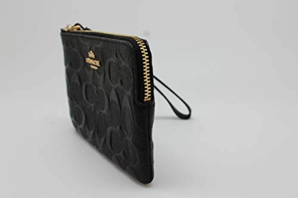 Coach Signature Embossed Leather Corner Zip Wristlet Clutch Black F30049