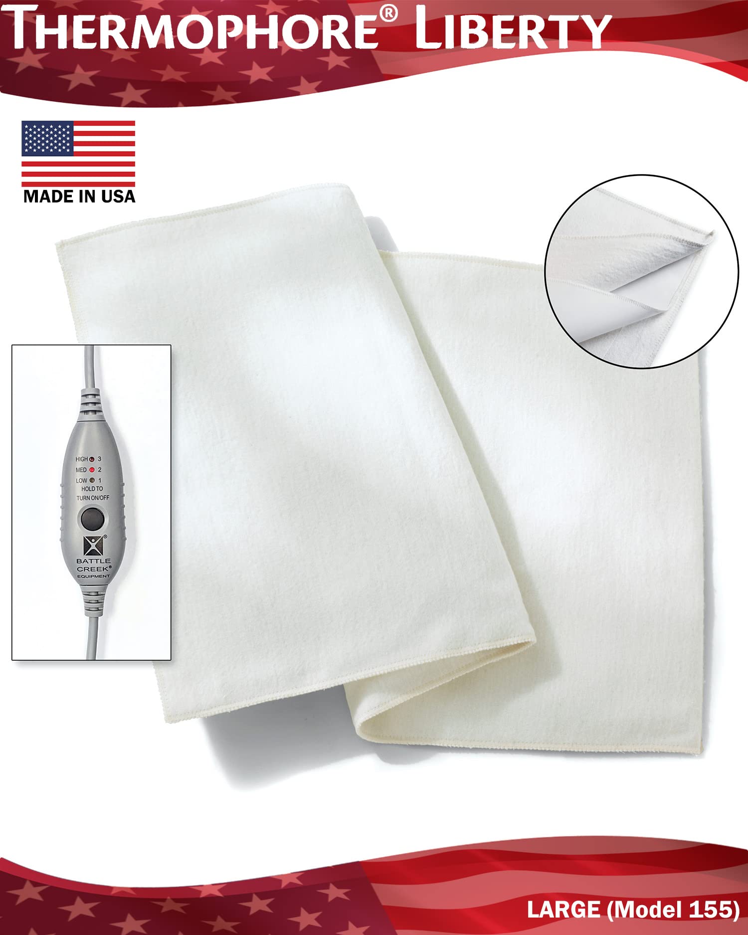 Assembled in The USA - Thermophore Liberty 2 - Moist Heating pad for Arthritis, Back, Neck, Shoulder Pain and Cramps Relief - Electric, 3 Temperature Settings with auto Shut Off, Large 14" x 27"