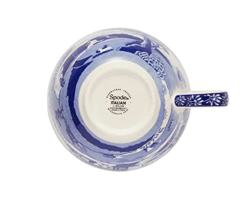 Blue Italian Teacups and Saucers | 7 Oz Cups for Coffee, Tea, and Hot Cocoa | Fine Earthenware | Microwave and Dishwasher Safe | Made in England