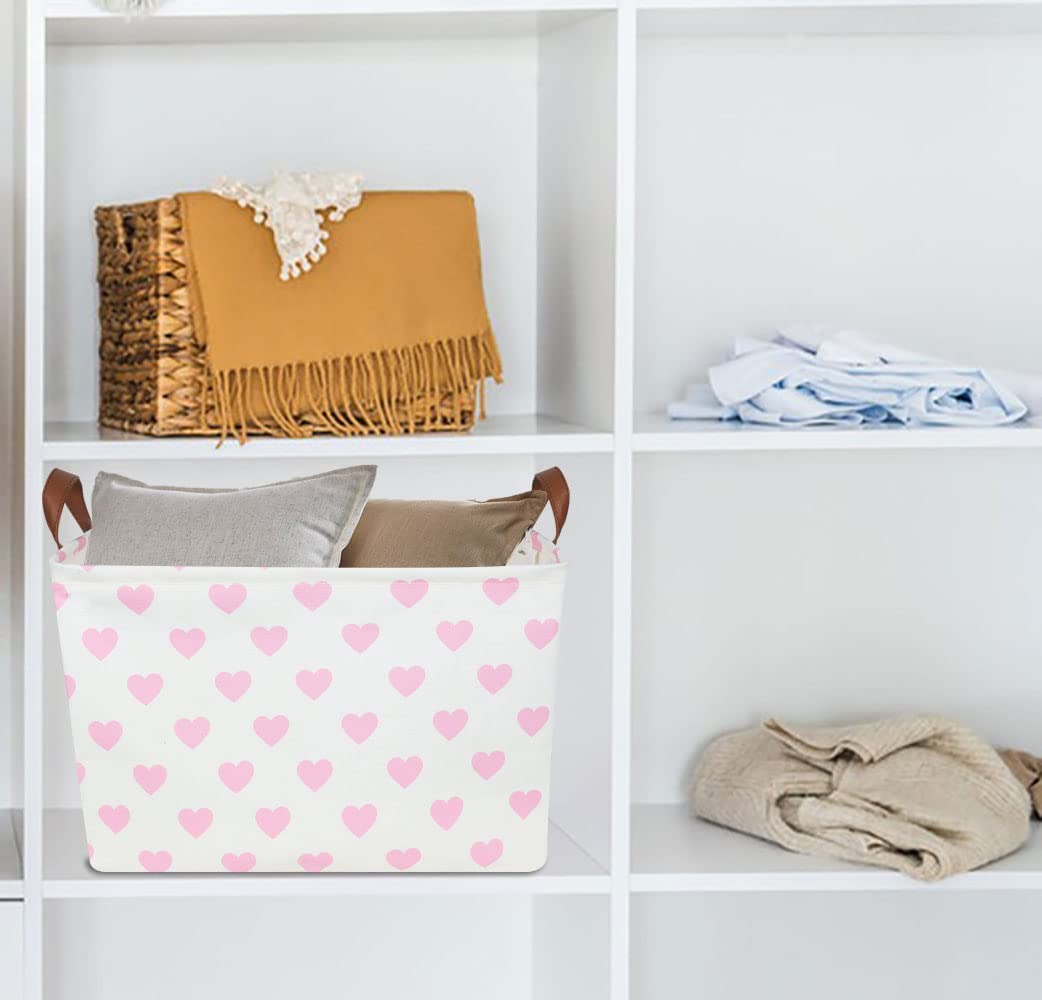 HKEC Rectangle Pink Heart Gift Basket,Girl Storage Basket,Pink Easter Basket,Kids Toys Bin for Playroom Bedroom,Room Decor,Books Shelf Baskets（Pink Heart