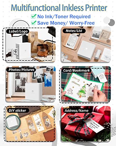 Memoking M02 Sticker Printer Machine - Study Buddy Printer, 2" Mini Thermal Printer for Pad&Phone, Inkless Bluetooth Printer Wireless, Sticker Maker Machine Printer for DIY,Study Notes,Photo Album