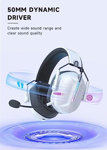 Gvyugke Captain 500 Wireless Gaming Headset, 2.4GHz USB Wireless Headset with Microphone for PS4/PS5/PC/Switch, Bluetooth 5.2 Gaming Headphones with 40H Battery, RGB Light, Ergonomic Design(White)