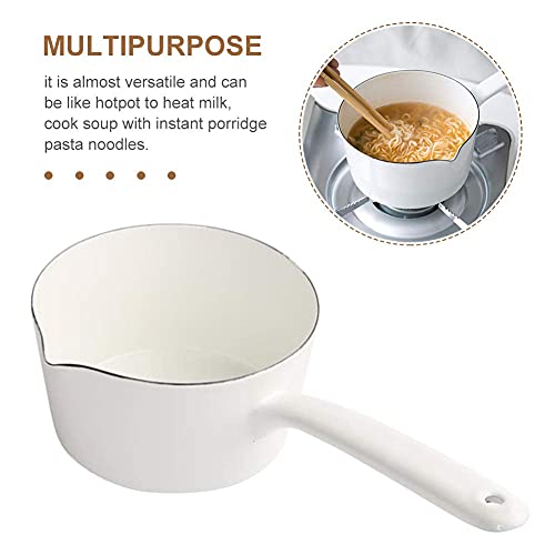CALIDAKA 1.2L Enamel Milk Pan, Mini Butter Warmer, Enamelware Saucepan Pan with Pour Spout, Nonstick Enamel Milk Pot, Enamel Melting Pot for Induction Electric Gas Stoves