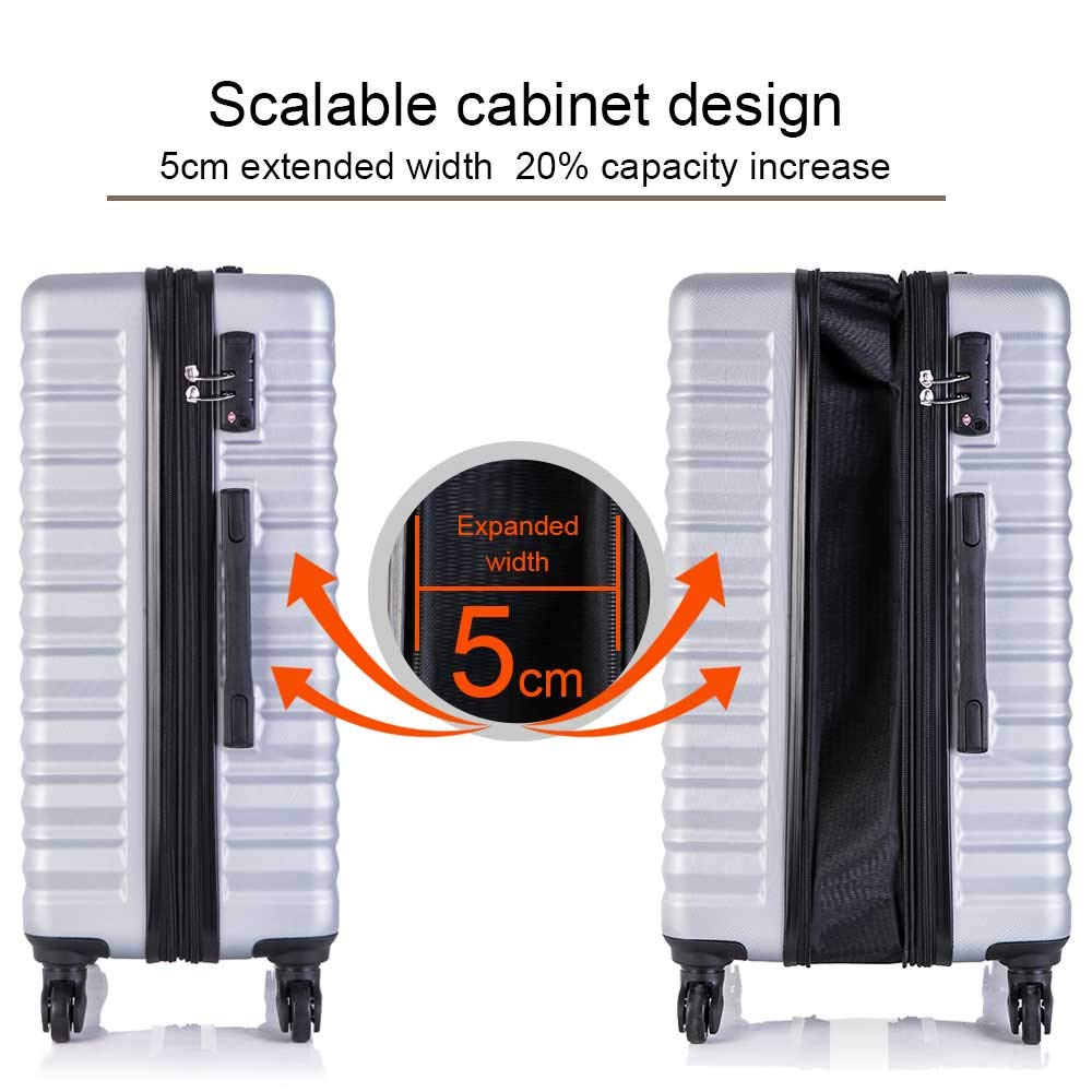 Apelila 4 Piece Luggage Sets, Expandable Hardshell ABS Luggage Sets with TSA Lock Spinner Wheels Travel Suitcases Set (4 PCS, Silver)