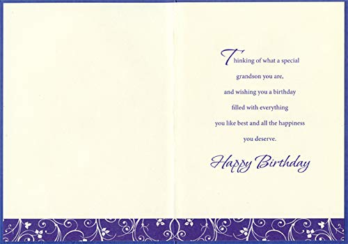 Designer Greetings Silver Foil Stars and Vines on Ivory and Blue Grandson Birthday Card