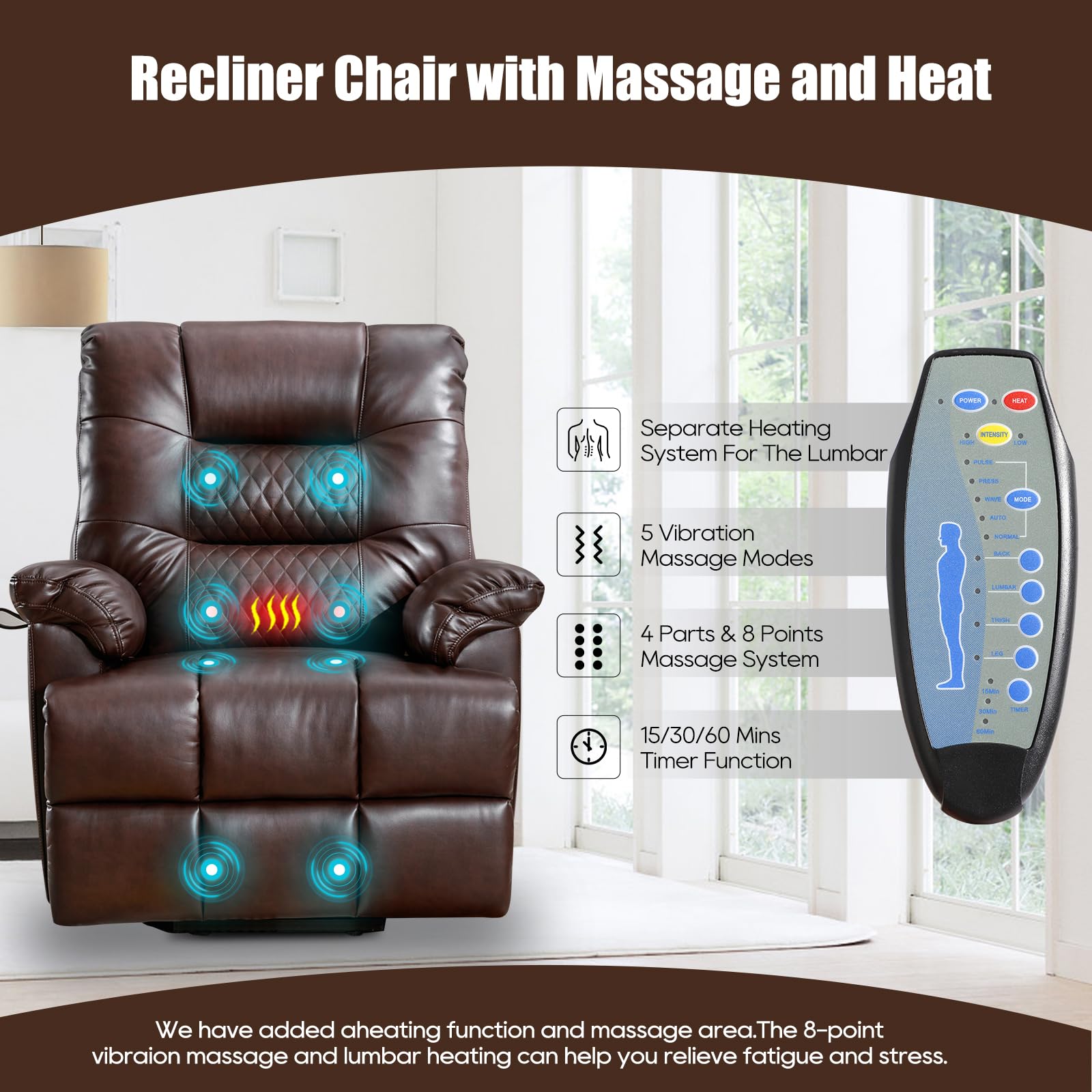 BAIJIAWEI B Power Lift Recliner Chair, PU Leather Electric Recliner with Vibration Massage & Heat Function, Heavy Duty Recliner with Remote Control, 3 Positions, USB Port