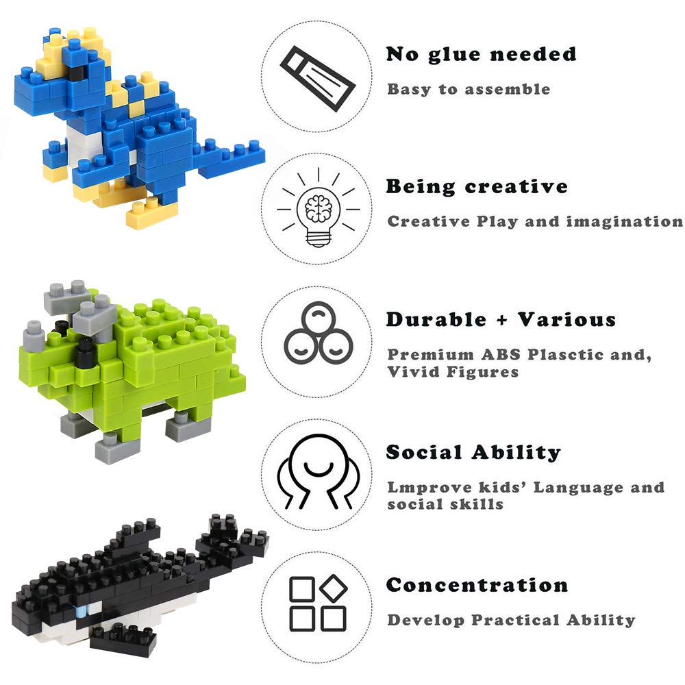 Jellydog Toy Mini Building Blocks, 12 in 1 Dinosaurs Blocks, Ocean Building Sets,Party Favors for Kids, Assorted Mini Animals Building Blocks Sets for Goodie Bags,Prize,Cake Topper…