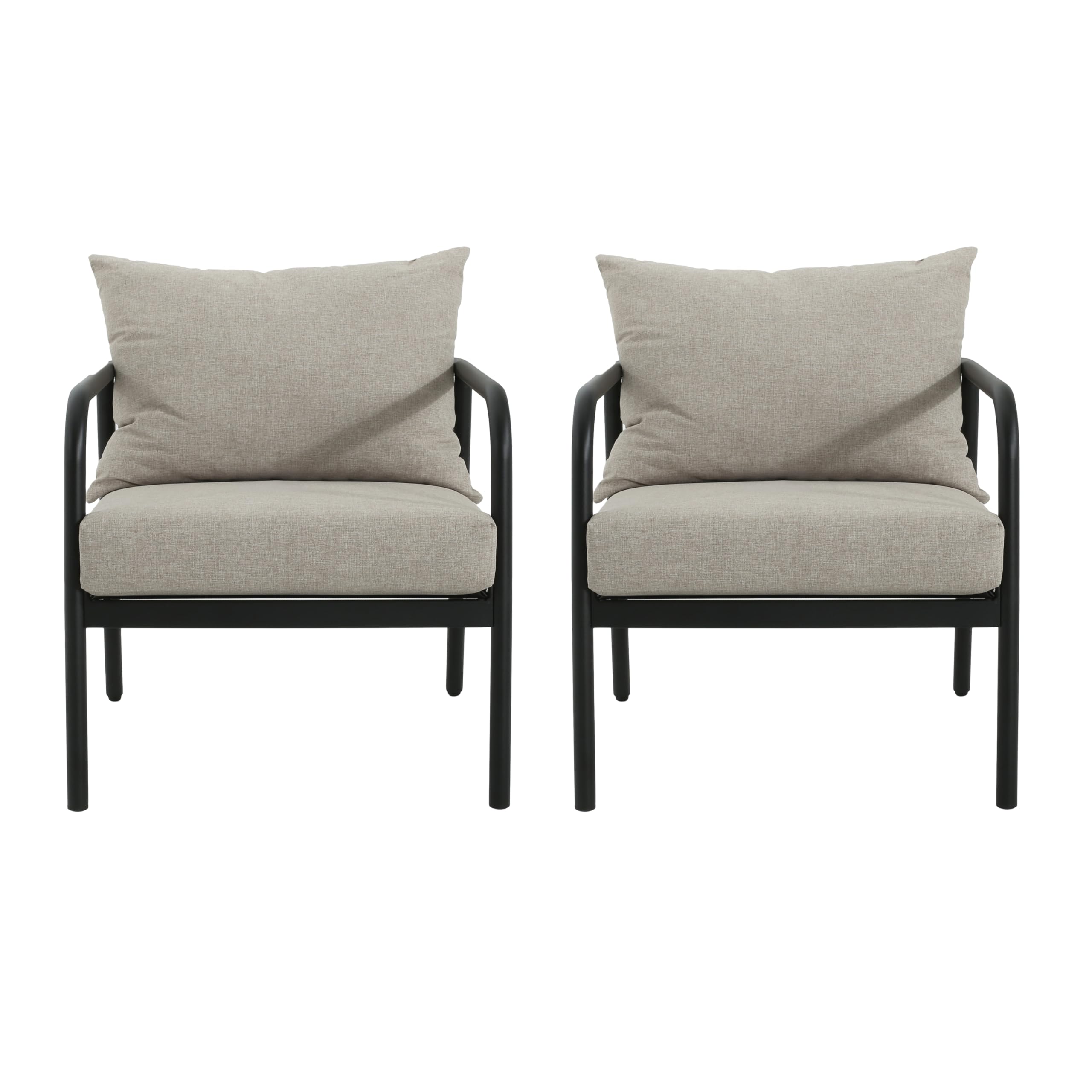Christopher Knight Home Jansen Set of 2 Outdoor Patio Aluminum Club Chair with Water Resistant Cushions, Beige and Black
