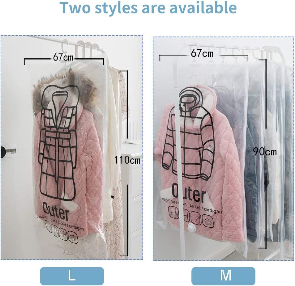 Clothes Storage Bags 2 PCS Hanging Vacuum Storage Bag Reusable Vacuum Storage Bag Can Be Used for Dresses, Coats, Down Jackets and Other Clothes