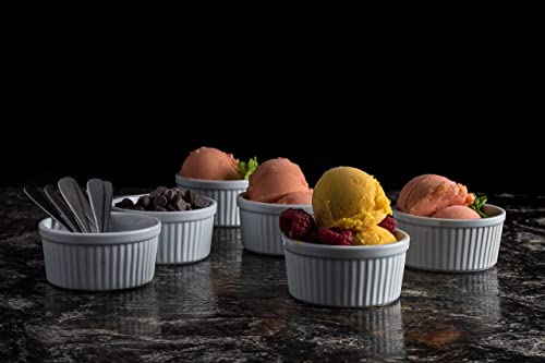 Bellemain Creme Brulee 4 oz Ramekins | Mini Casserole Dish Set, Charcuterie Bowls, Pot Pie Baking Dishes, Souffle Cups, Soy Sauce Bowls | Fluted Porcelain Bowls, Oven Safe to 500F, Set of 6 (White)