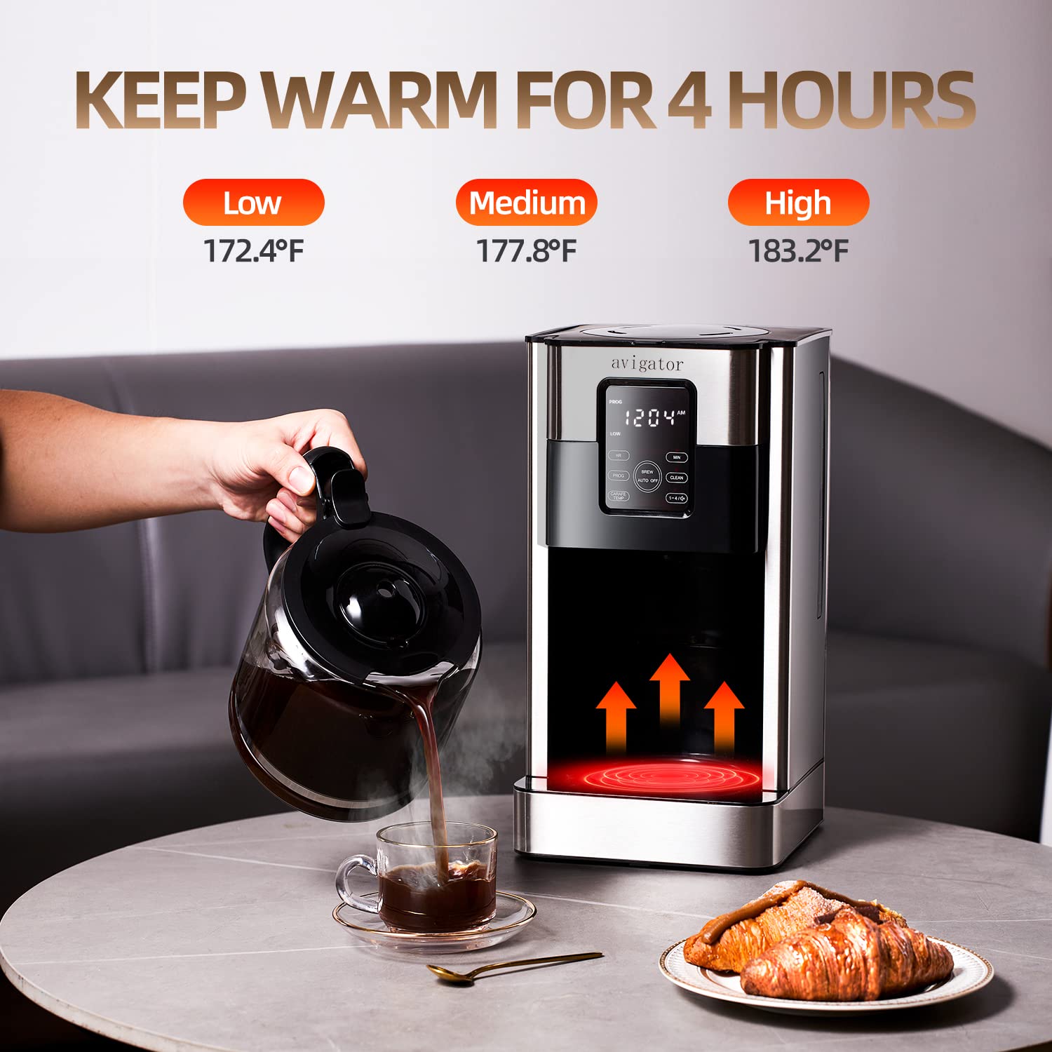 avigator Coffee Maker, 12-Cup Drip Coffee Machine with Classic and Rich Brews, 24H Promgrammable Timer, 3-Mode Keep Warm, 12-hole Showerhead System (CM1706)