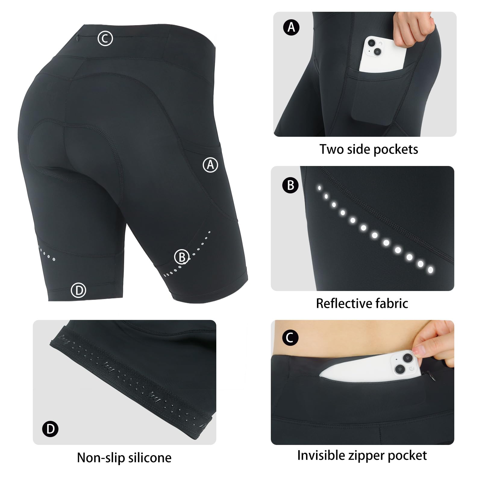 beroy padded bike shorts women,Cycling Shorts Women Padded(4XL Black)
