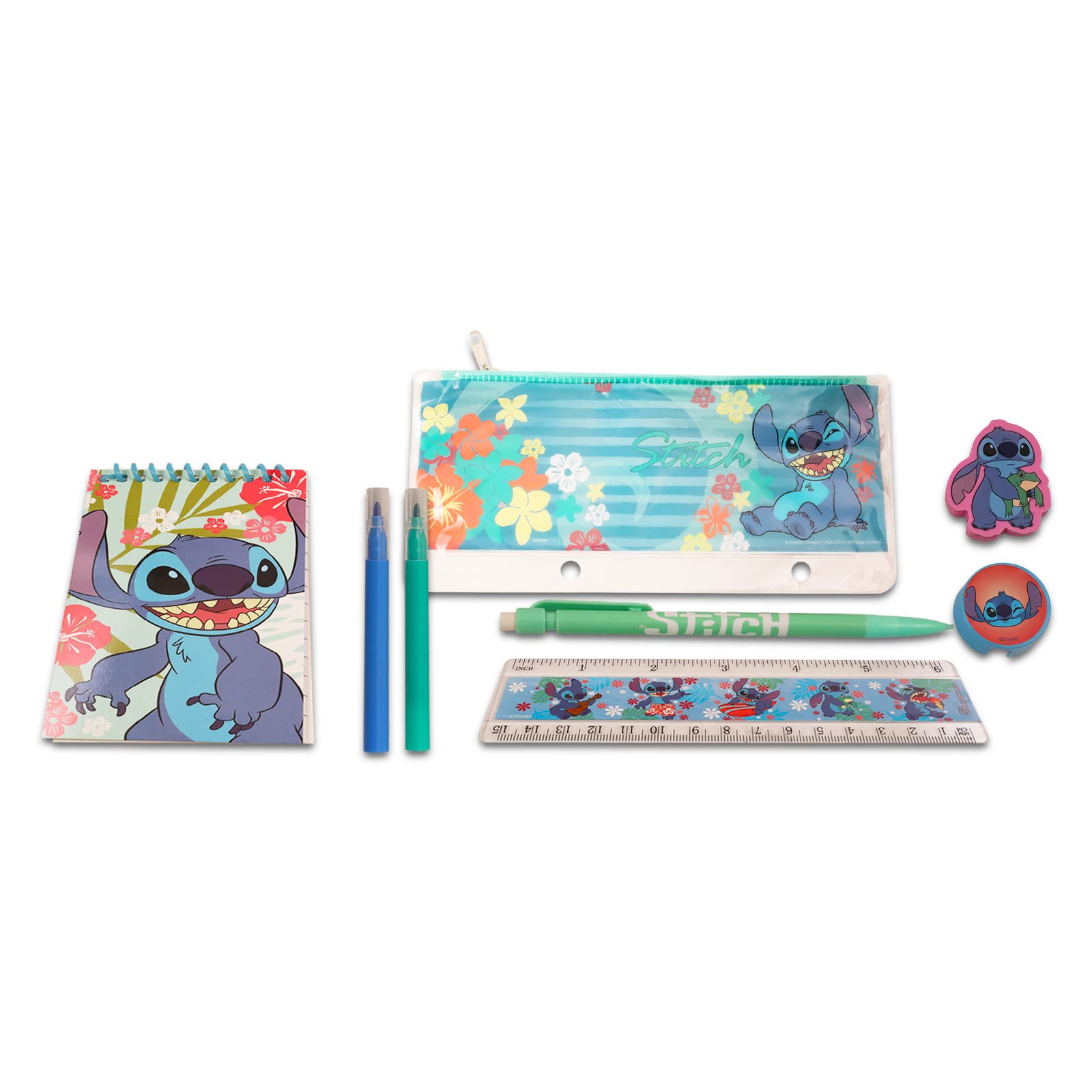 Beach Kids Stationery Set - 11 Pc Bundle with Folder, Notebook, Erasers, Case, Stickers, and More (Lilo and Stitch)