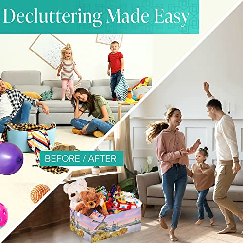 visesunny Closet Baskets Windmill in The Suburbs Of Amsterdam Storage Bins Fabric Baskets for Organizing Shelves Foldable Storage Cube Bins for Clothes, Toys, Baby Toiletry, Office Supply