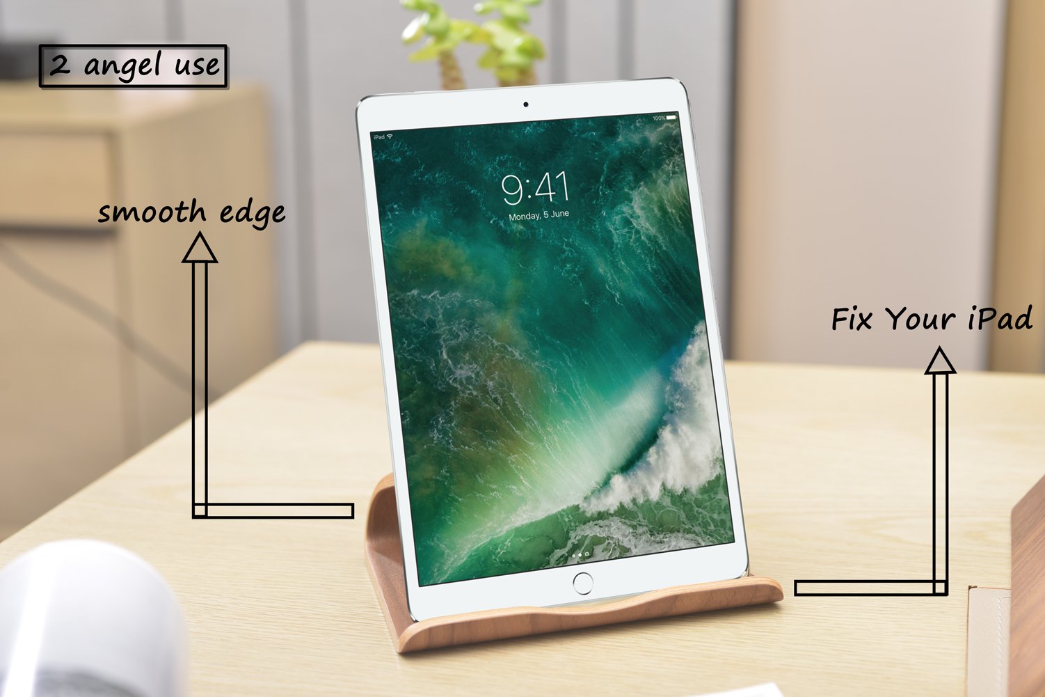 SAMDI Wood Tablet Stand, Wooden iPad Holder: Desktop Stand Holder Dock for new iPad 2017 Pro 9.7, 10.5, Air mini 2 3 4, Kindle, Nexus, Accessories, Tab, E-reader, other Tablets(4-13 inch)-Black Walnut