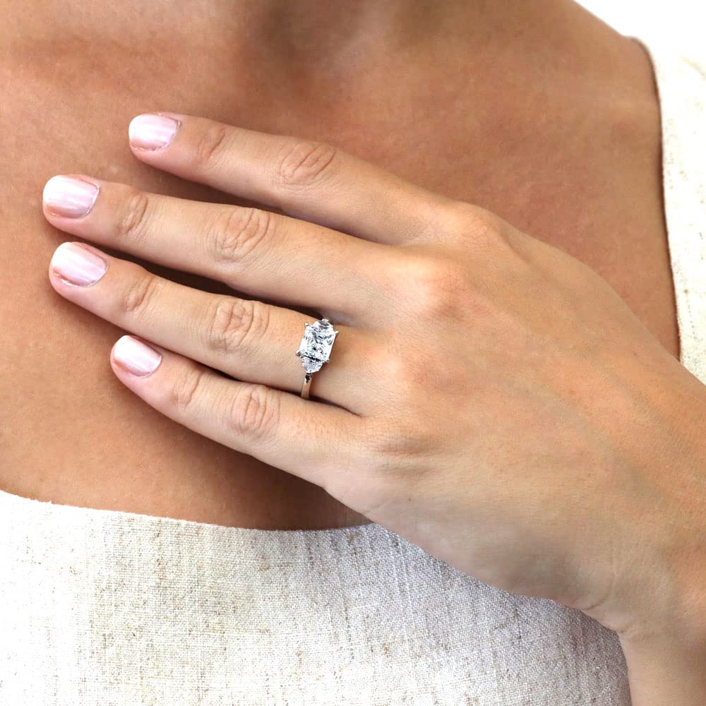 BERRICLE Sterling Silver 3-Stone Wedding Engagement Rings Princess Cut Cubic Zirconia CZ Ring for Women, Rhodium Plated Size 5
