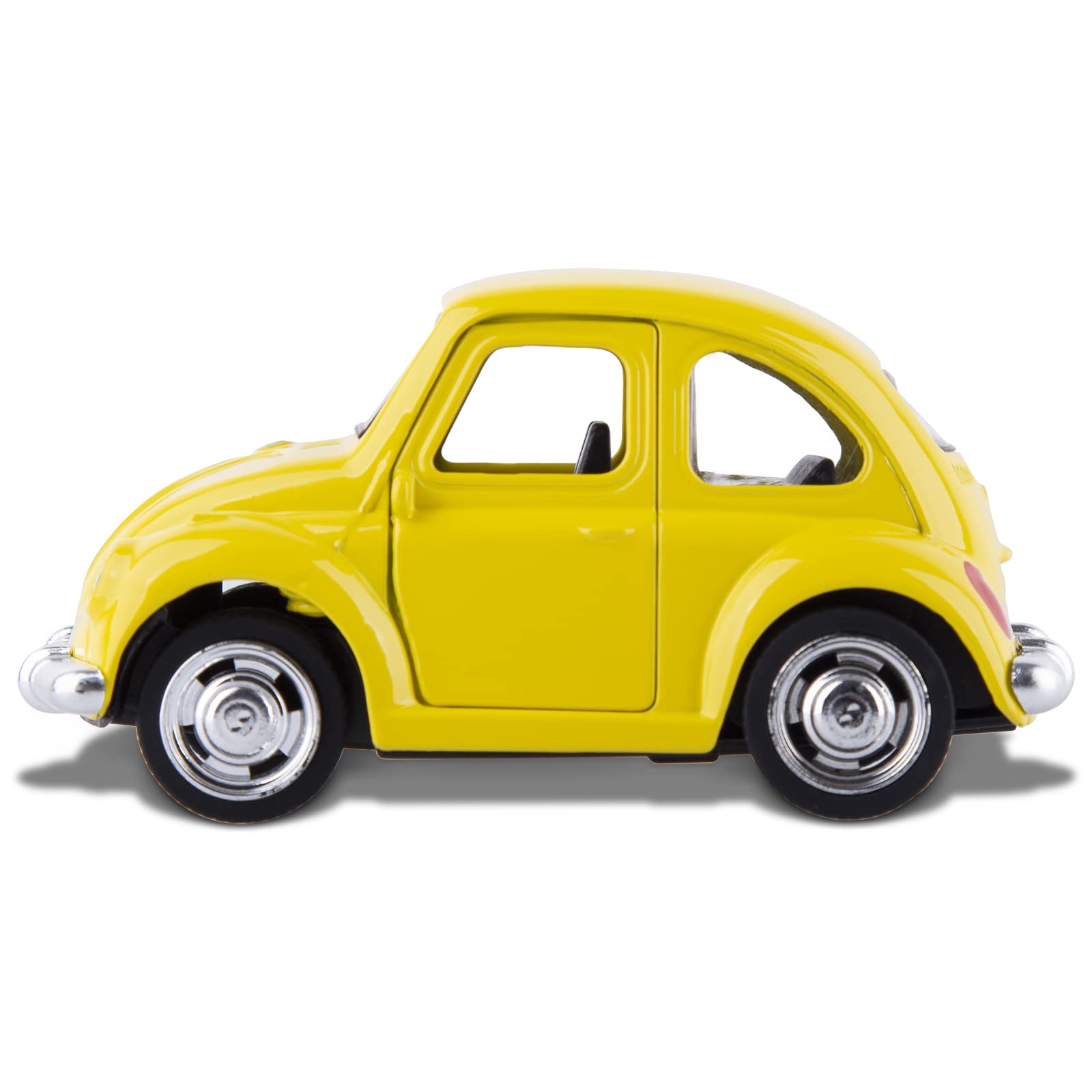 Berry President Die Cast Alloy Beetle Car Model, 1:36 Pullback Toy Vehicle with Opening Doors, Vintage Classic Car Toys for Kids and Adults (Yellow)