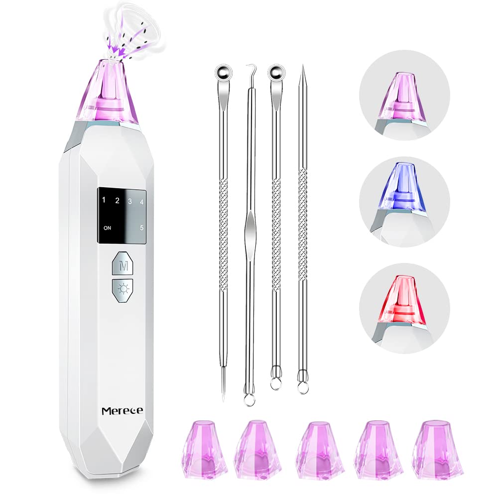 Blackhead Remover Vacuum Pore Cleaner - Merece Upgraded Black Head Vacuum Electric Blackhead Comedone Extractor Tool USB Rechargeable Face Acne Whitehead Removal Treatment with 3 Skin Care Light
