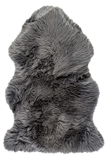 Natural Sheepskin Rug with Thick and Lush 2.5 Inch Pile | Fluffy, Hypoallergenic Sheep Fur Rug with Anti-Skid Back | 2 x 3 ft Small Sheepskin Wool Area Rugs, Grey