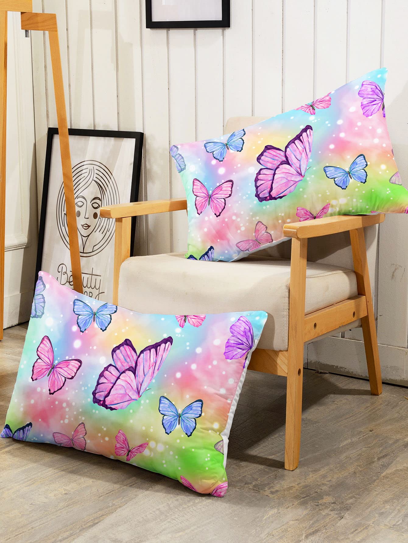 Datura home Bedding Comforter Set Rainbow Watercolor Butterfly Printed Pattern Quilt with 1 and 2 Pillowcases for Girls Bedroom All Season(Butterfly Full) Full 80x90inches