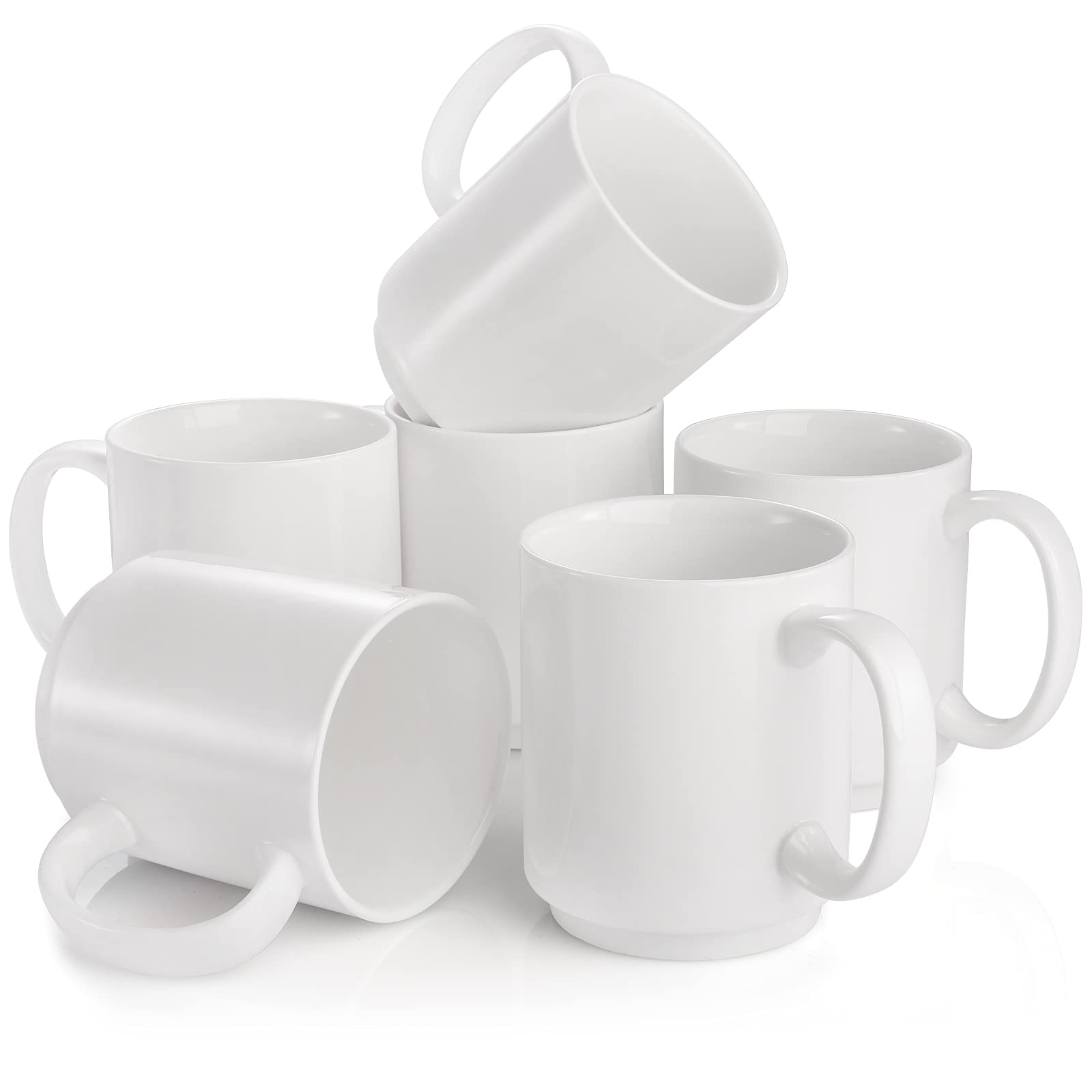 AVLA 6 Pack Porcelain Coffee Mug Set, 16 OZ Ceramic Tea Cups with Handle, White Straight Milk Mug, Elegant Drinking Cups for Cocoa, Water, Latte and Mulled Drinks, Microwave and Dishwasher Safe