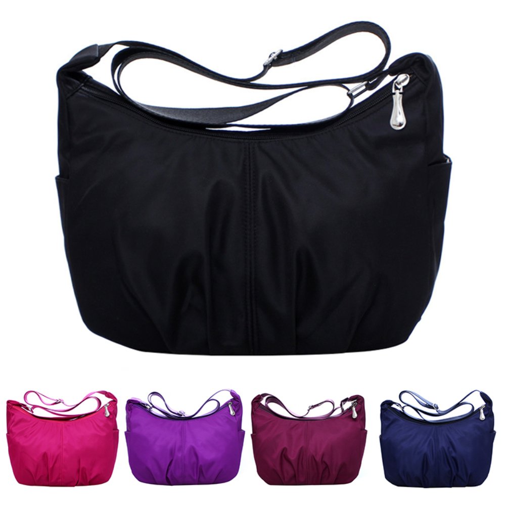 Grey990 Women Casual Nylon Waterproof Sling Shoulder Bag Large Capacity Crossbody Bag Handbag Purse Black