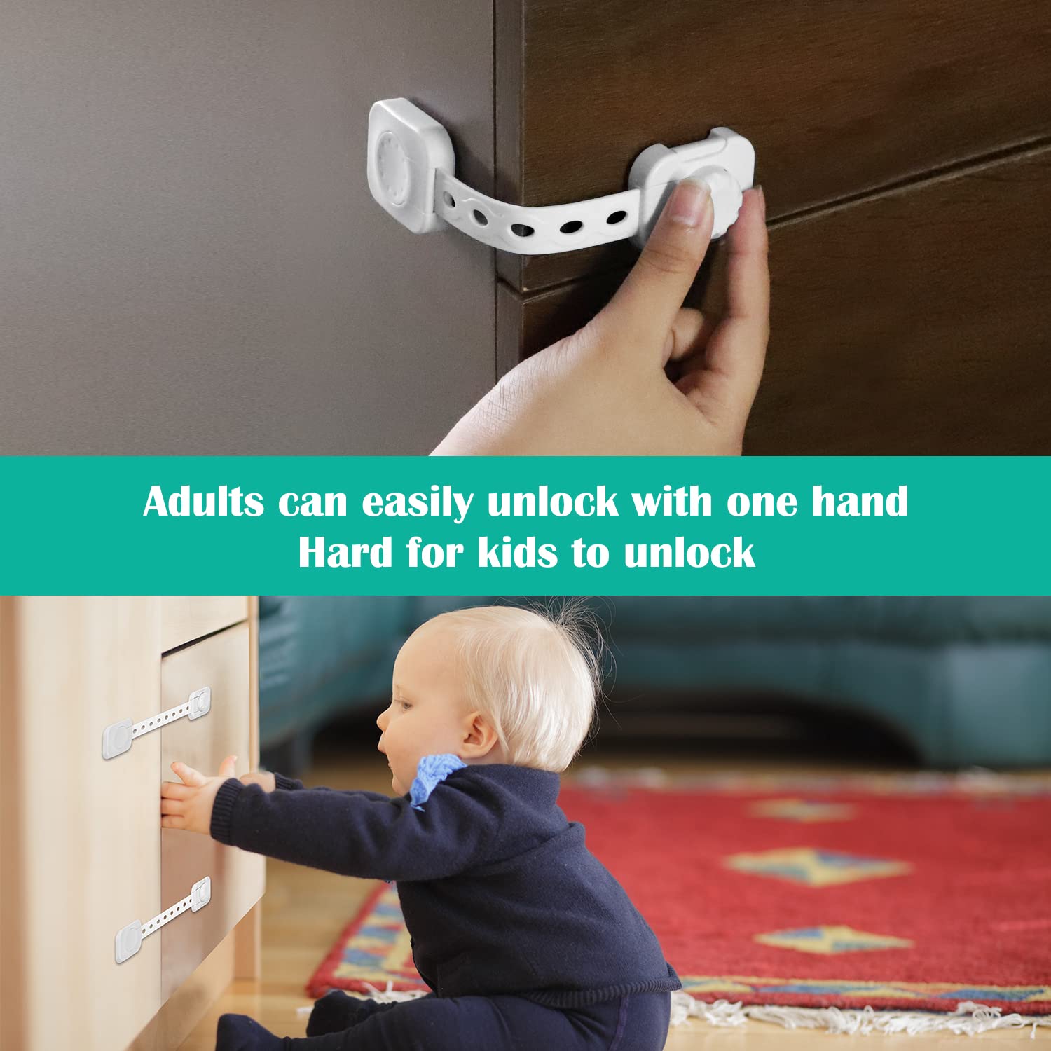 Betertek Cabinet Locks Child Safety Refrigerator Lock Drawer Locks Baby Proof Fridge Lock Kids Safety Latches Strap Locks (10 pack) for Dresser, Toilet Seat, Oven, Dishwasher, with Extra Adhesive