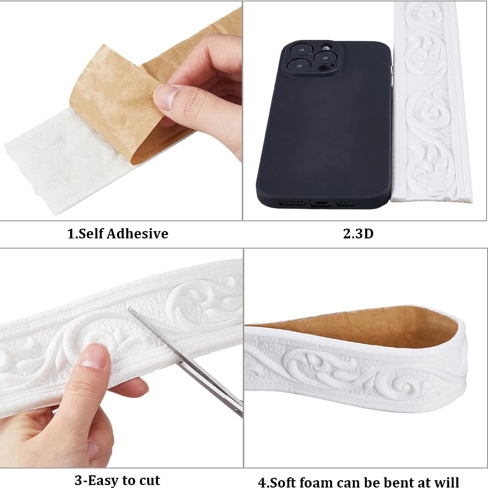 CRASPIRE 88 x 2 inch Crown Molding Peel and Stick 3D Flexible Foam Wall Trim White Self Adhesive Wallpaper Border Sticky Decorative Edging Baseboard Lines for Mirror Border Wall Hotel DIY Decor