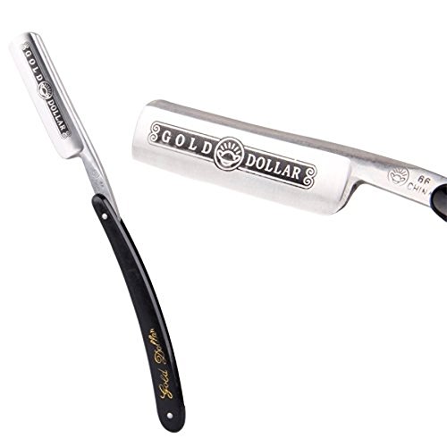 OULII Gold Dollar 66 Classic Steel Straight Edge Salon Barber Shaving Razor Shaver, Gifts for Men (Black+Silver)
