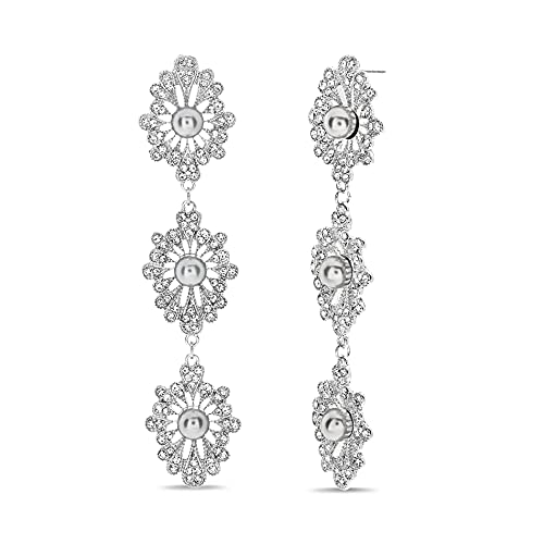 Badgley Mischka Antique Style Rhinestone Simulated Pearl Dangle Drop Earrings for Women