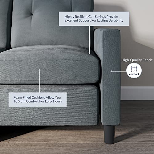 BELLEZE 3 Piece Convertible Sectional Sofa, Upholstered Fabric L Shaped Couch with Modular Chaise Lounge for Dorm Rooms, Apartments, Small Spaces - Altera (Dark Gray)
