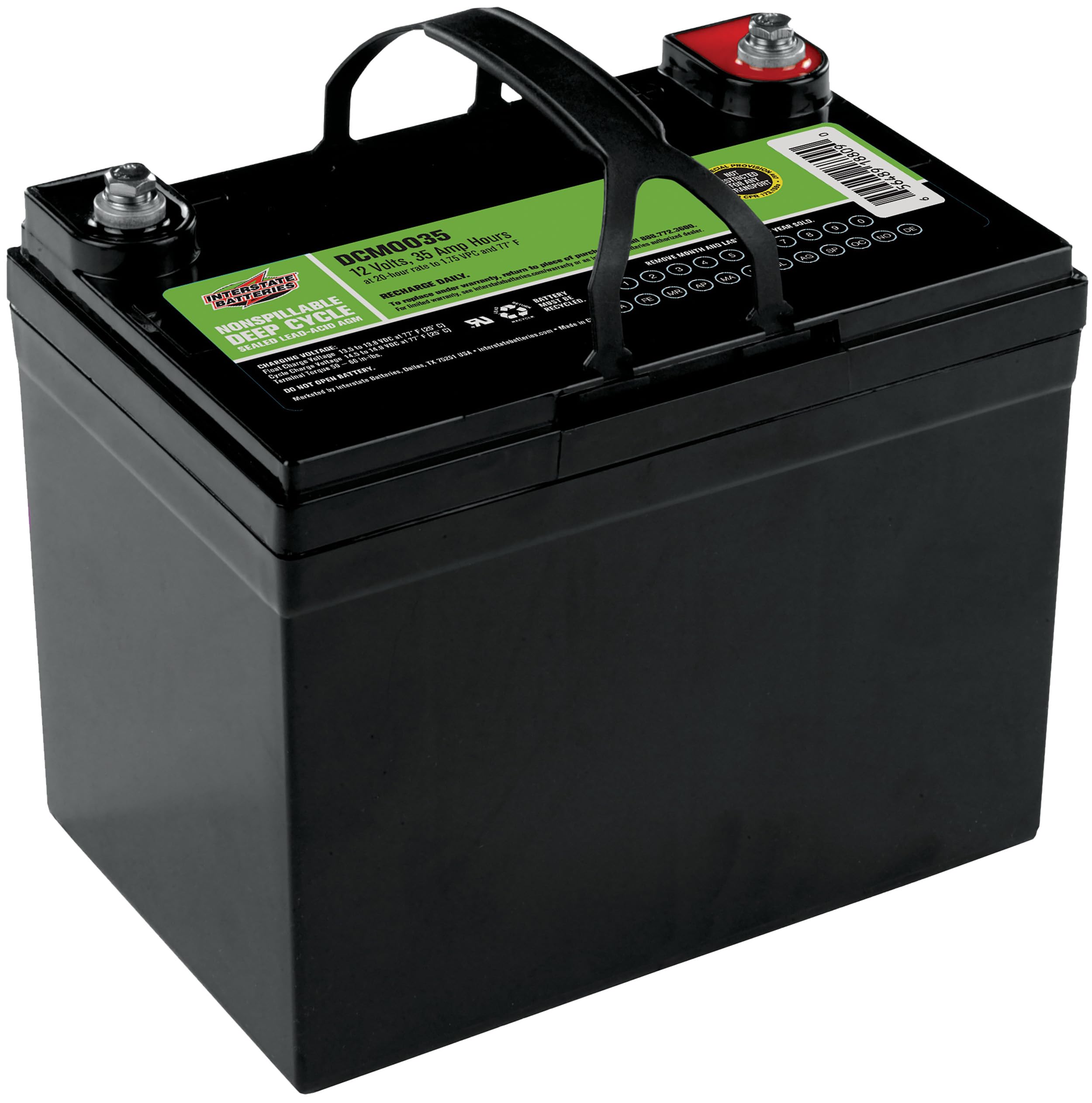Interstate Batteries 12V 35AH Sealed Lead Acid (SLA) AGM Deep Cycle Battery (DCM0035) Insert Terminals