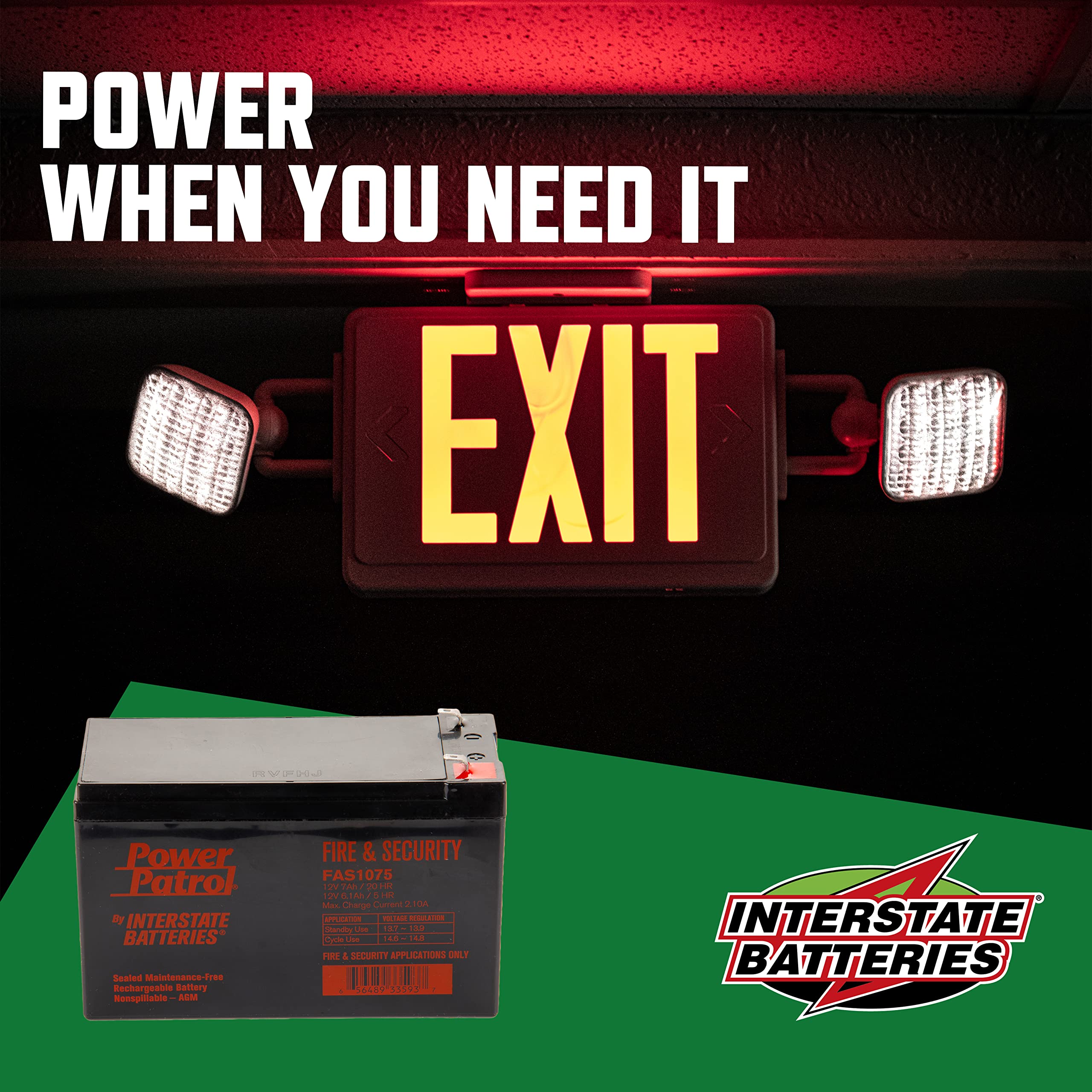 Interstate Batteries 12V 7Ah Fire & Security Battery (F1 Terminal) SLA AGM VRLA Power Patrol Rechargeable Replacement for Fire Alarms, Security Systems, General (FAS1075)