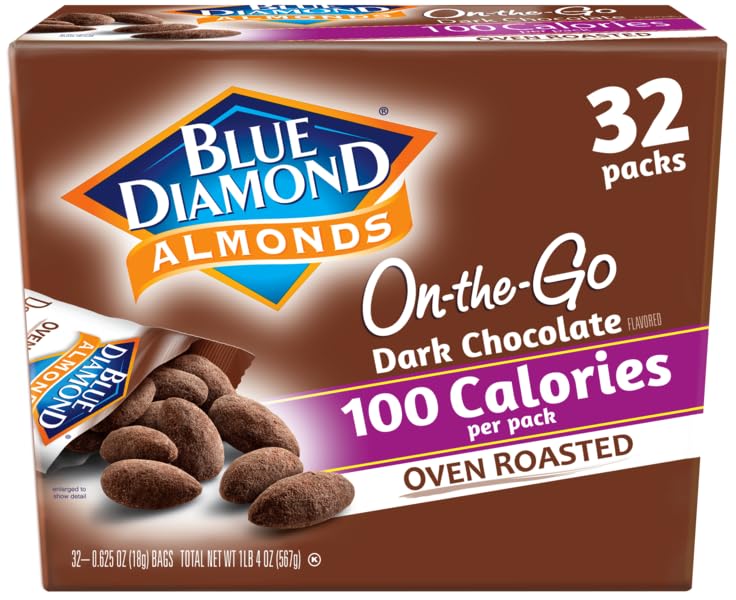 Blue Diamond Almonds Dark Chocolate Cocoa Dusted Snack Nuts, 100 Calorie Packs, 32 Count