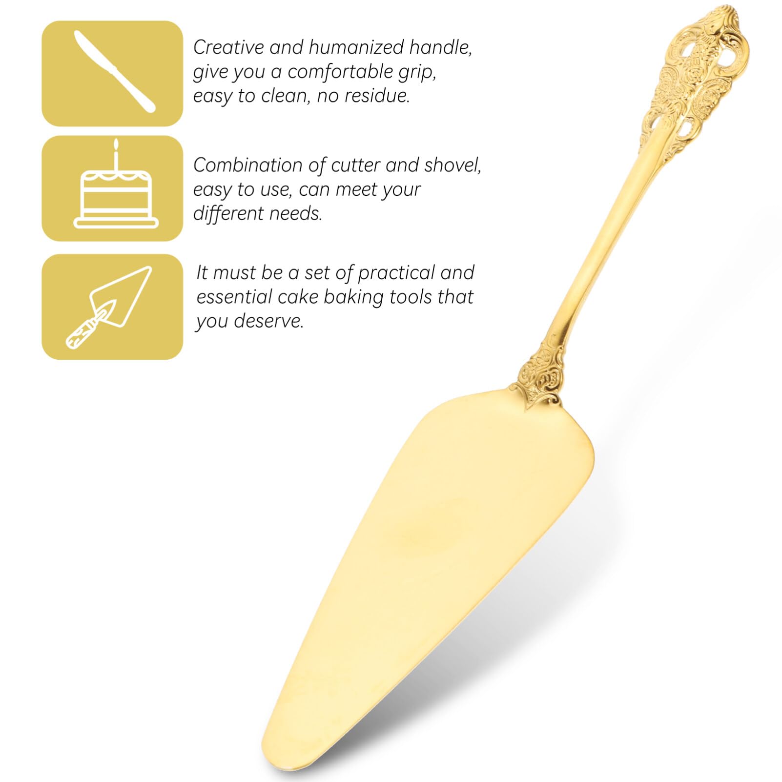 CALLARON Stainless Steel Cake Server Pie Server Cake Knife Pizza Cutters Scraper Tart Dessert Slicer Cake Silvery Serving Spatulas For Wedding Birthday Loaves Egg Butter Golden
