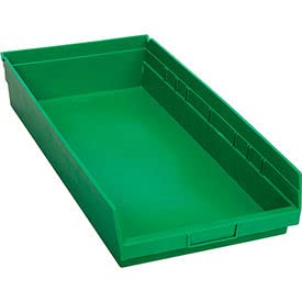 Plastic Shelf Bin Nestable 11-1/8"W X 23-5/8" D X 4"H Green - Lot of 6