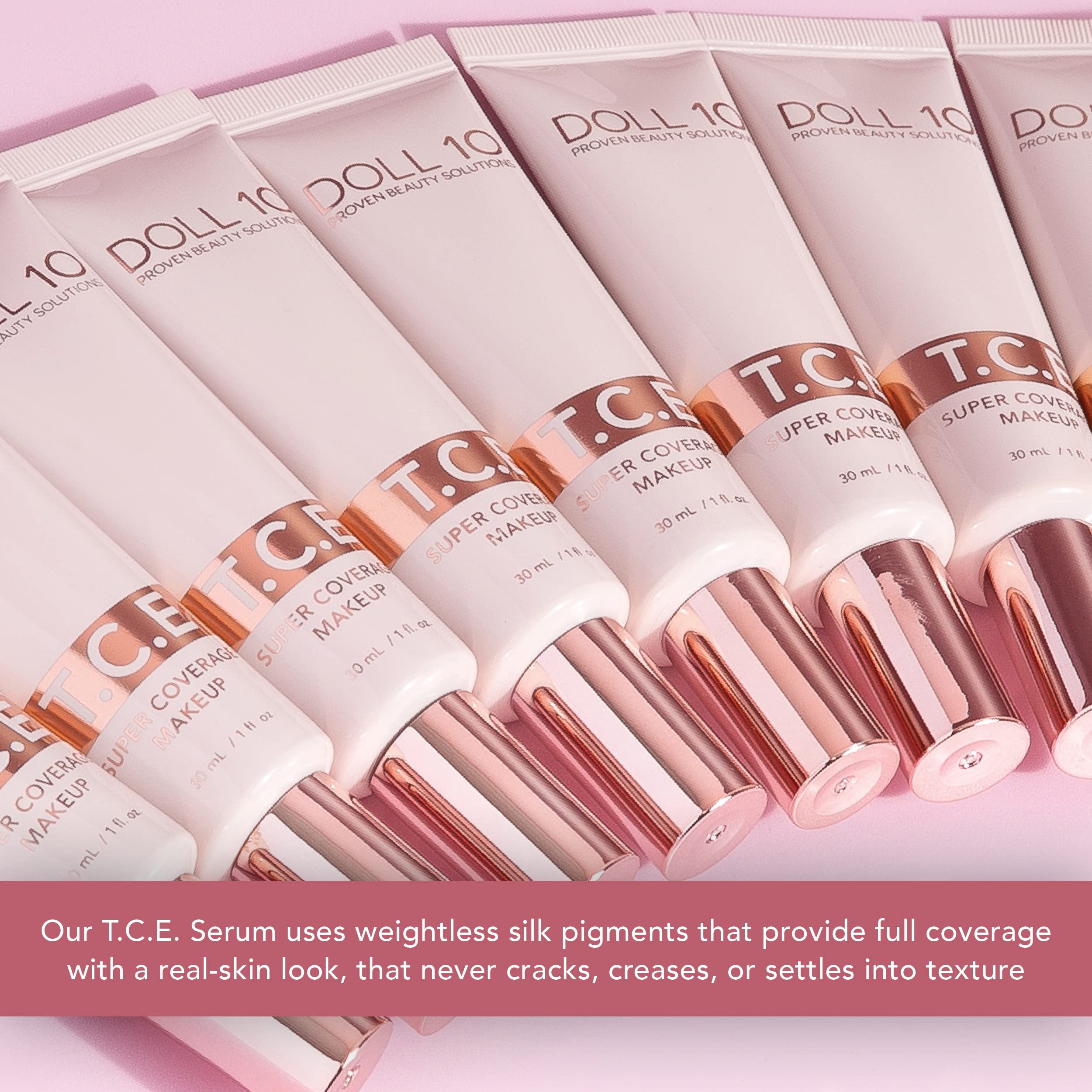 Doll 10 T.C.E. Super Coverage Serum Makeup - Full Coverage Foundation Color Correcting Brightening (Medium)