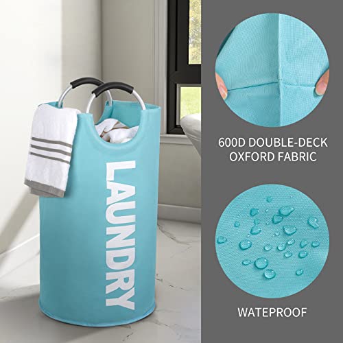ZERO JET LAG 82L Large Laundry Basket Collapsible Fabric Laundry Hamper Bag Foldable Laundry Bag With Handles Waterproof Washing Clothes Bin Bag Dirty Cloth Storage Hamper Bag (Light Blue, L)