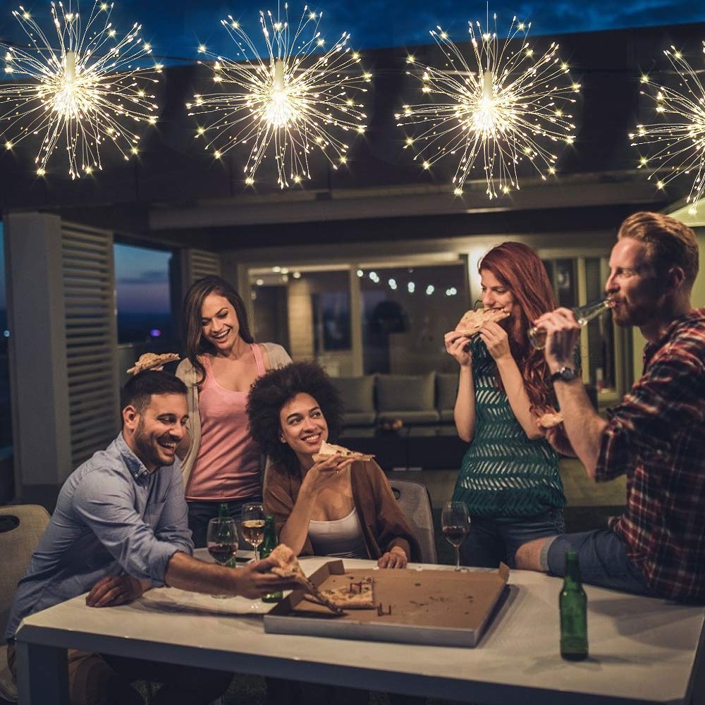 BCGA 4 Packs Firework Lights Copper Wire LED Lights, 8 Modes Dimmable String Fairy Lights with Remote Control, Waterproof Hanging Firework Lights for Parties,Home,Christmas Outdoor Decoration