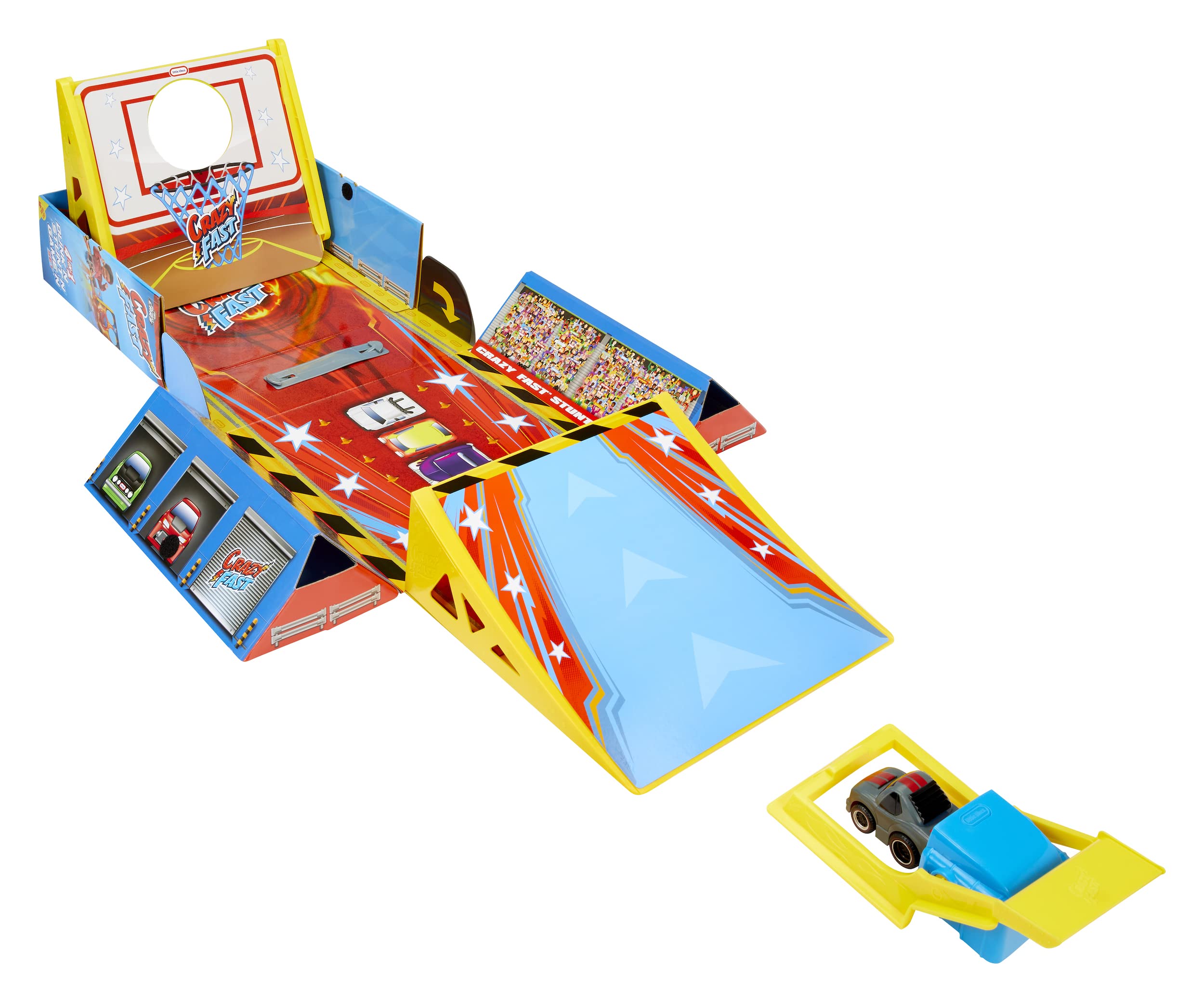 Little TikesĀ® My First Cars⢠Crazy Fast⢠4-in-1 Dunkān, Stuntān, Gameān Set with one Exclusive Pullback Toy Car Vehicle, Goes up to 50ft!