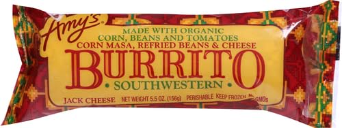 Amy's Frozen Meals, Southwestern Burrito with Corn Masa, Refried Beans and Cheese, Organic Corn, Beans and Tomatoes, Microwave Meals, 5.5 Oz